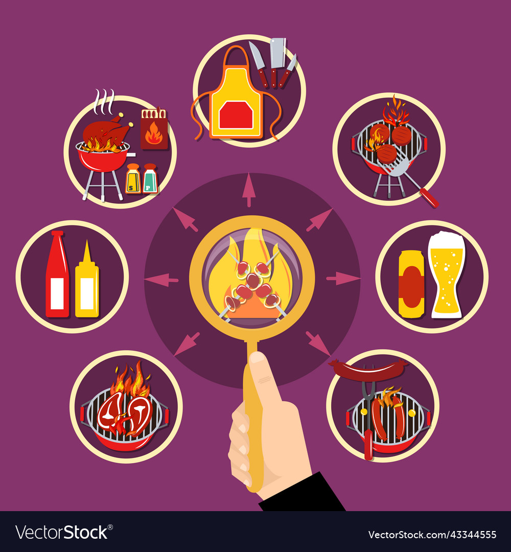 Barbecue round elements flat Royalty Free Vector Image