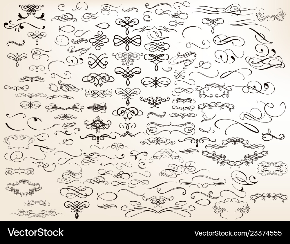Collection hand drawn flourishes engraved style Vector Image