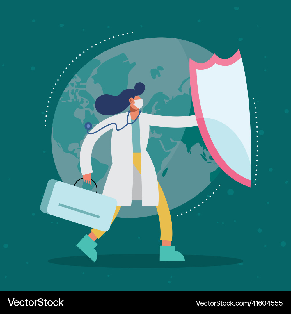 Female doctor with shield Royalty Free Vector Image