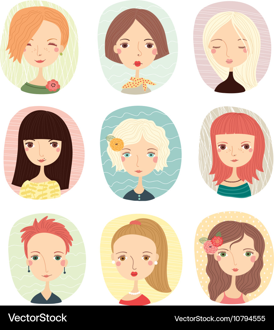 Girls set portraits Royalty Free Vector Image - VectorStock