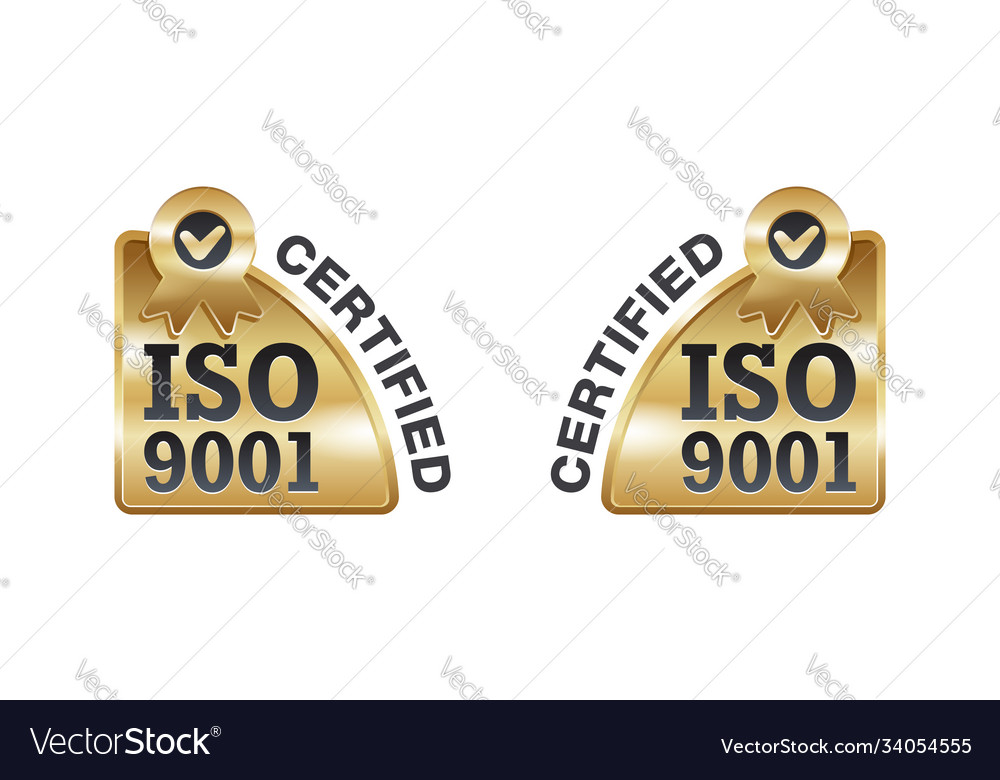 Iso 9001 gold icon for corner placement Royalty Free Vector