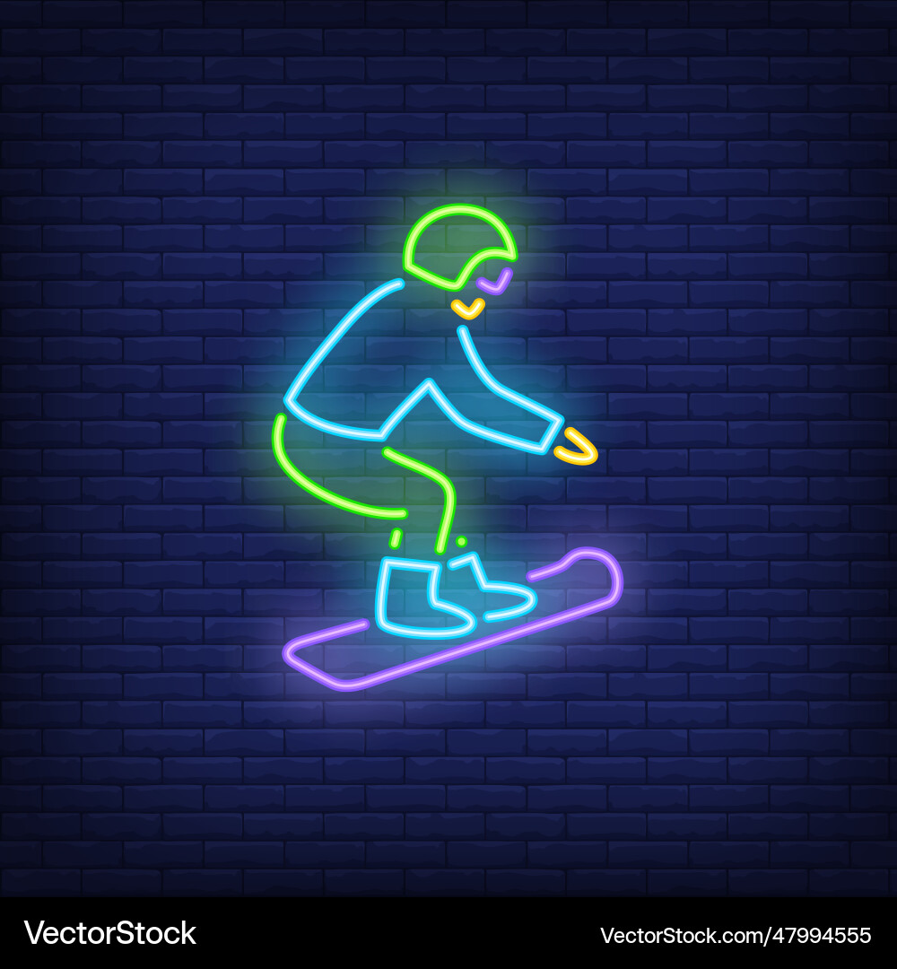 Man on snowboard neon sign Royalty Free Vector Image