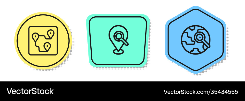 Set line route location search and magnifying Vector Image