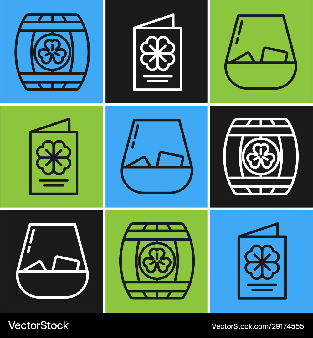 Set line wooden barrel with four leaf clover Vector Image