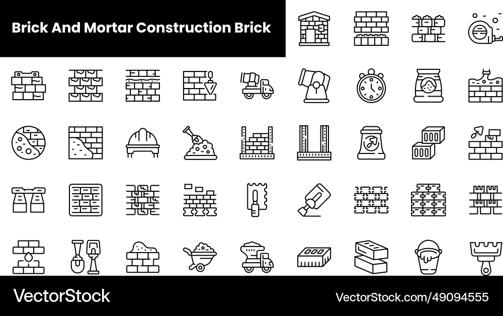 Set of outline brick and mortar construction Vector Image