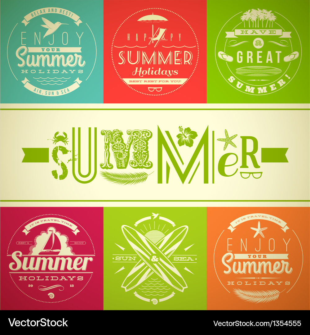 Set of summer vacation and holidays emblems Vector Image