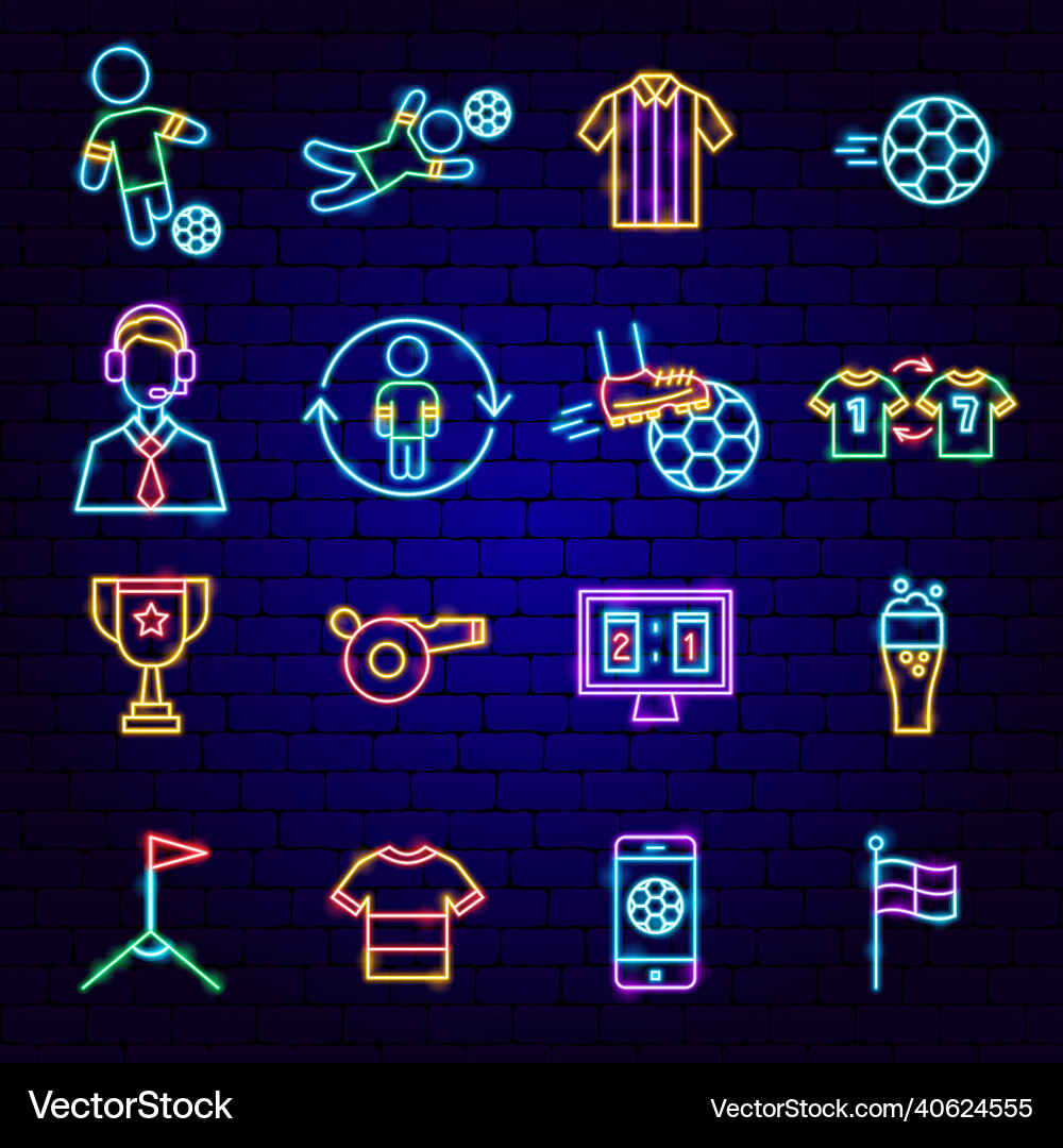 Soccer neon icons Royalty Free Vector Image - VectorStock