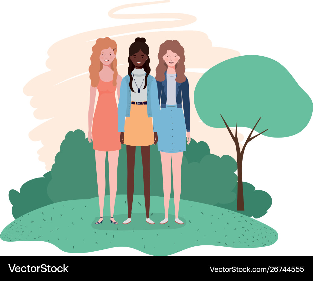 Young women standing with landscape background Vector Image