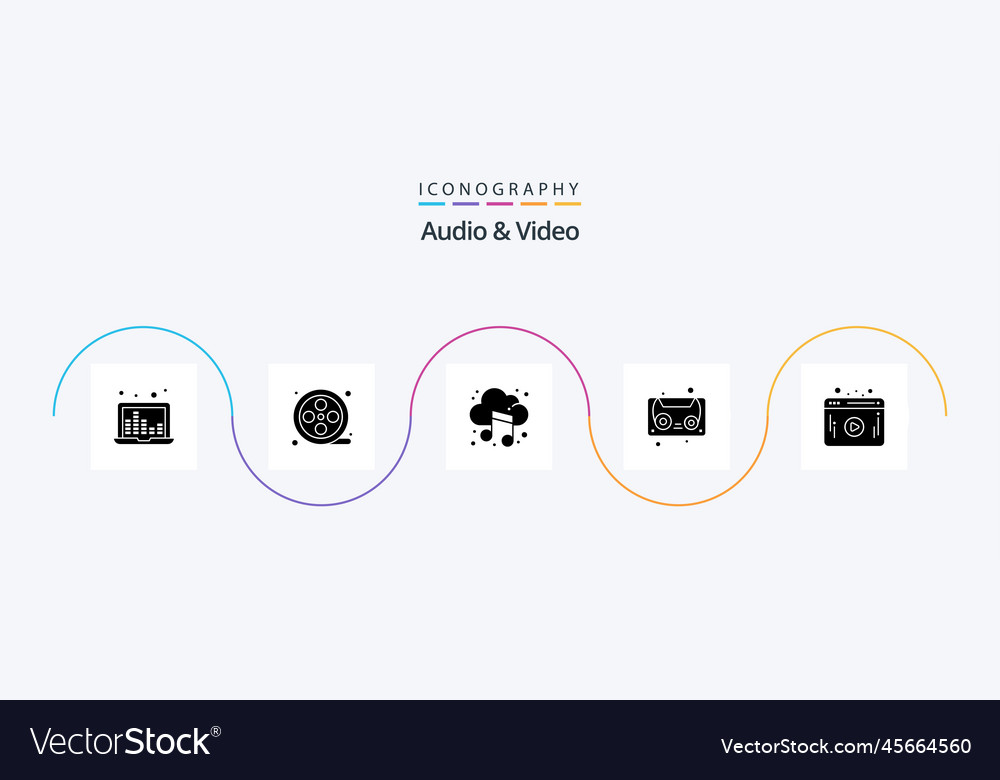 Audio and video glyph 5 icon pack including web Vector Image