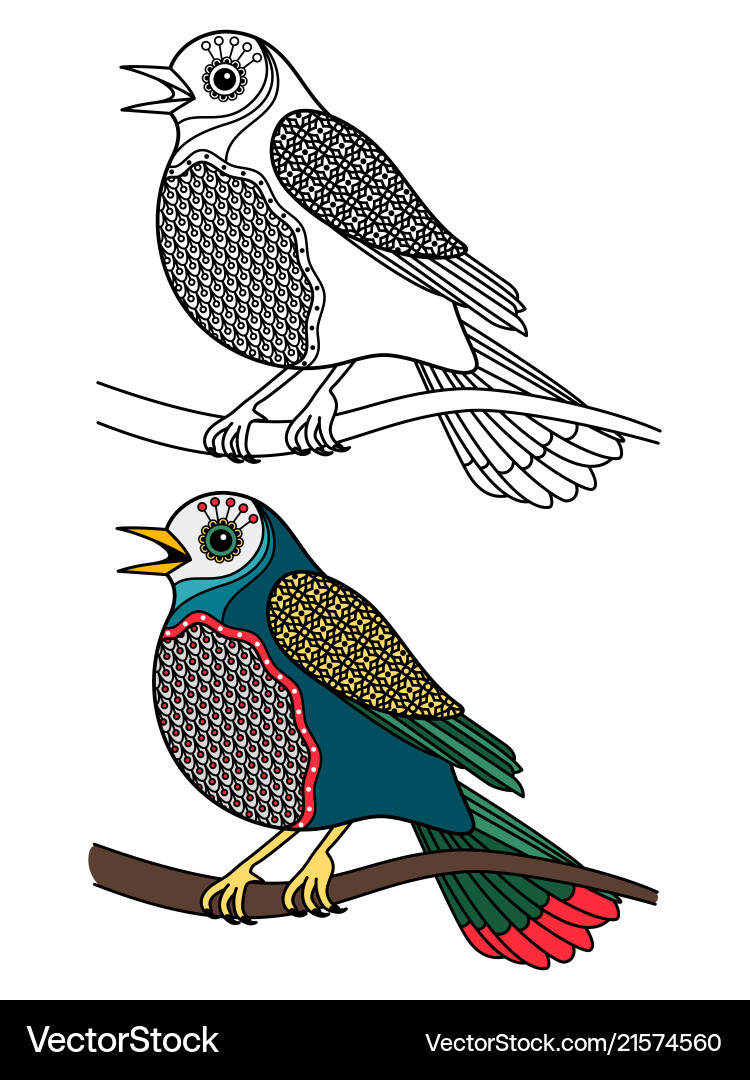Bird coloring doodle singing birds isolated Vector Image