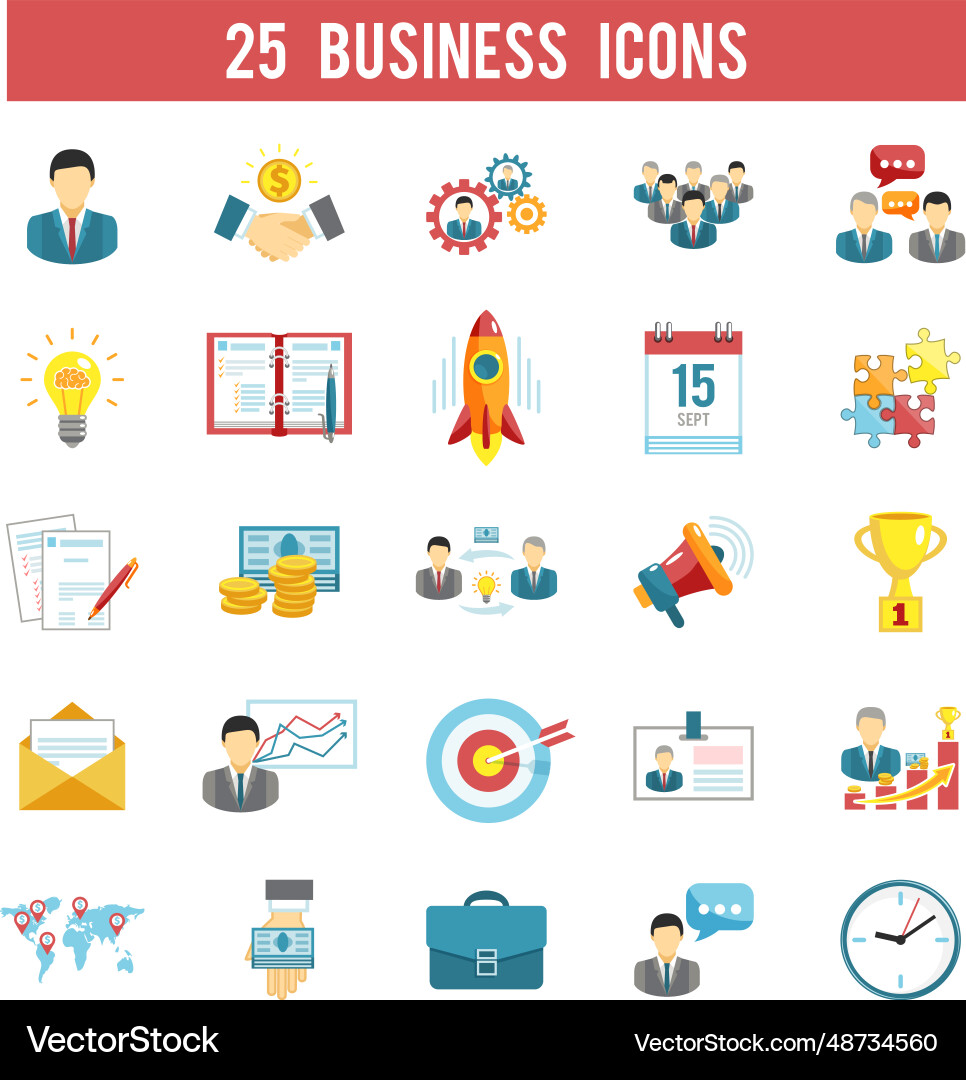 Business startup flat icons set Royalty Free Vector Image