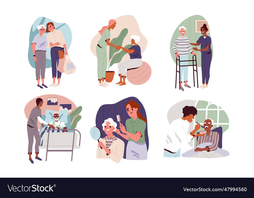 Caring for elderly set Royalty Free Vector Image