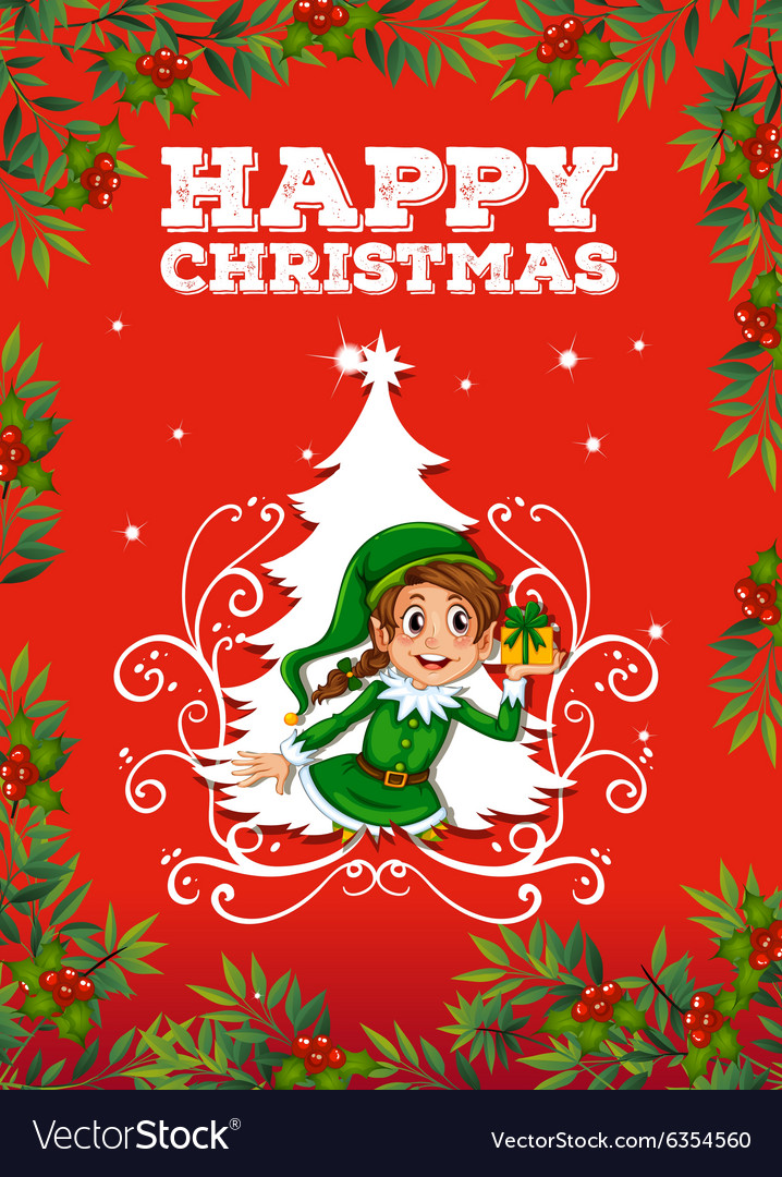 Christmas card with elf Royalty Free Vector Image