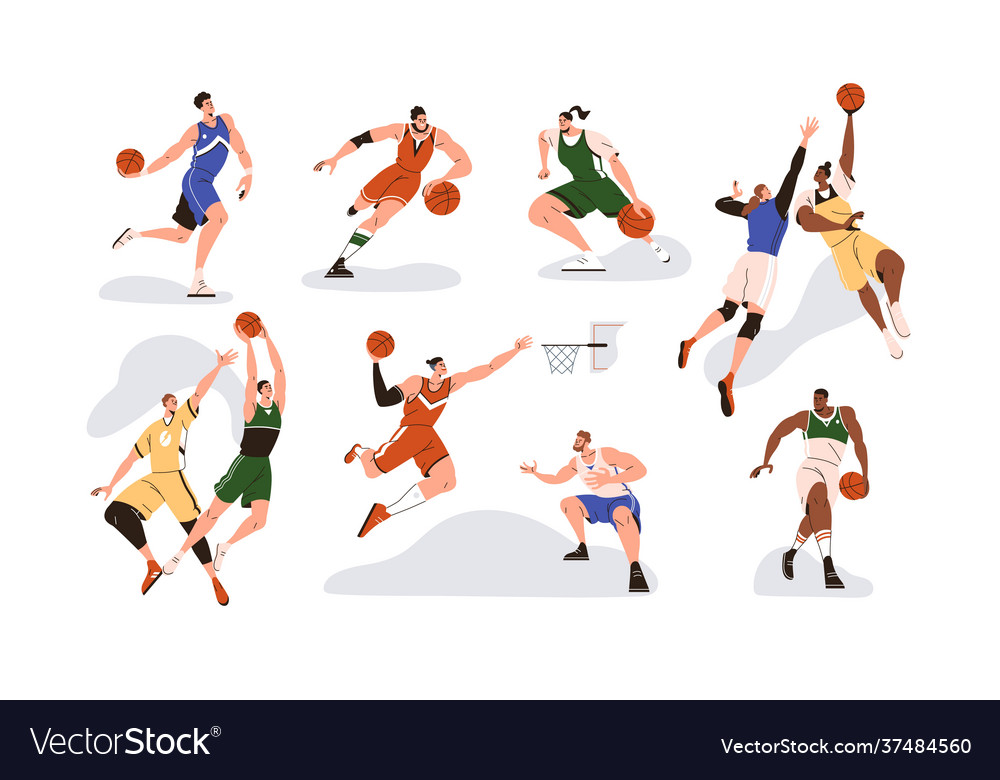 Man players playing basketball with orange ball Vector Image