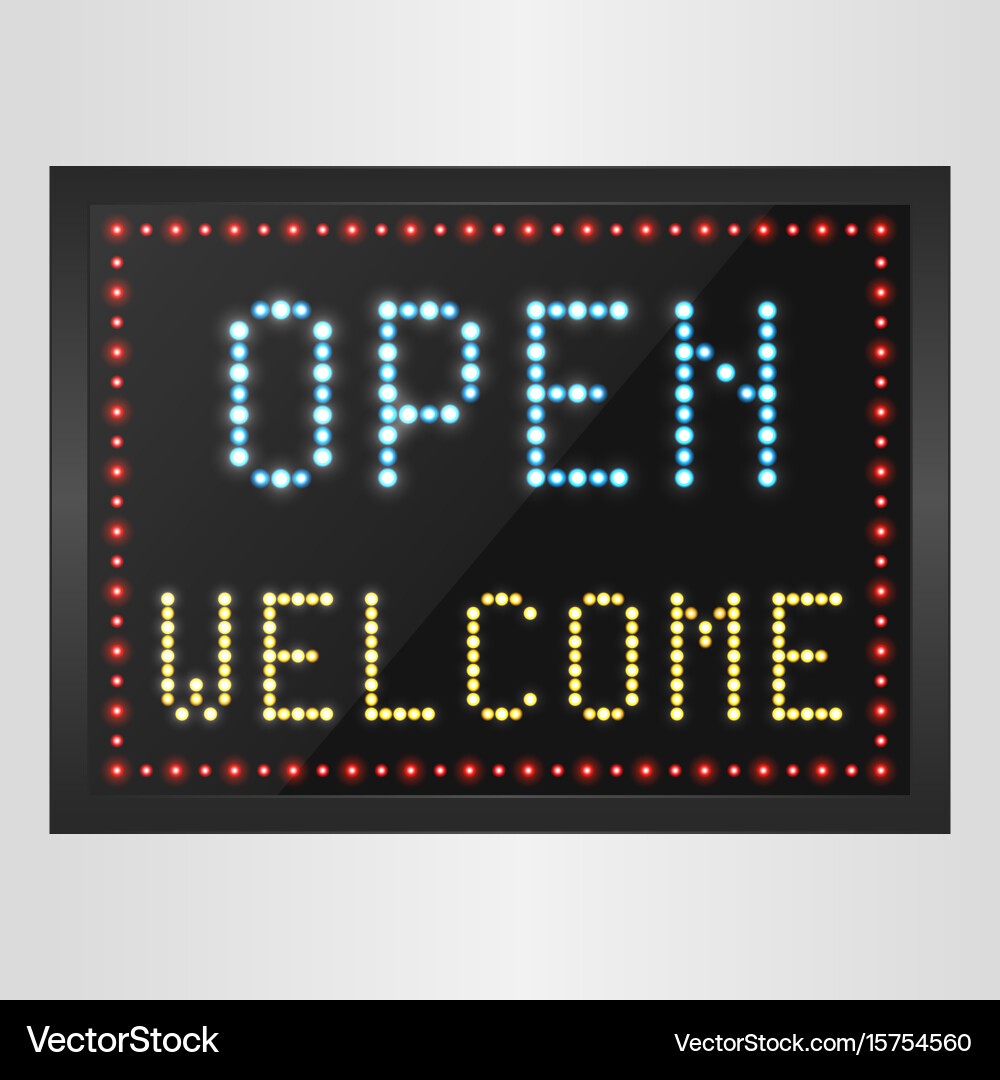 Open and welcome neon sign background Royalty Free Vector