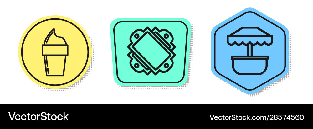 Set line ice cream in waffle cone ticket Vector Image