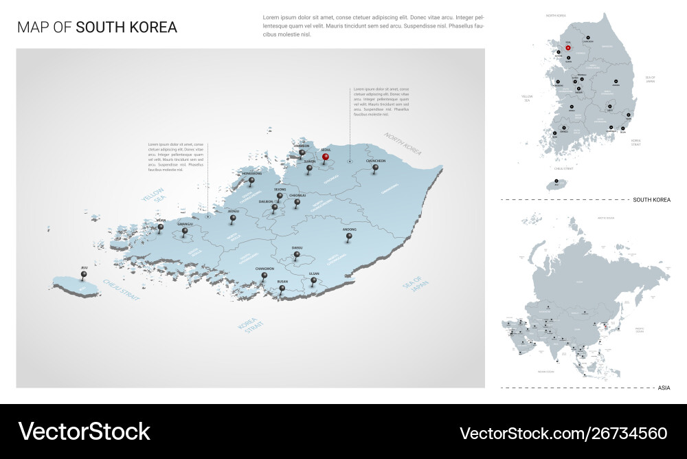 Set south korea country isometric 3d map Vector Image