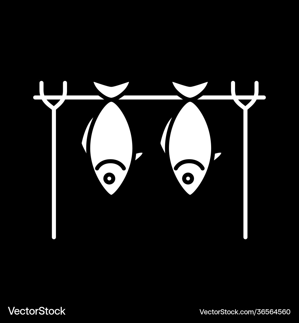 Smoked fish dark mode glyph icon Royalty Free Vector Image