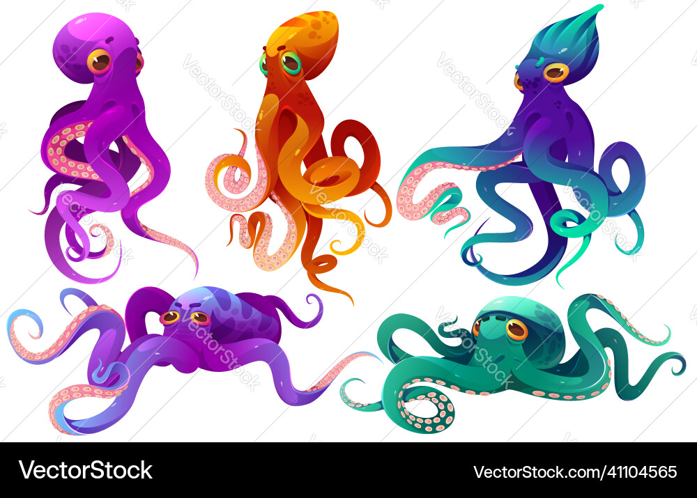 Cartoon octopuses sea animals underwater creatures