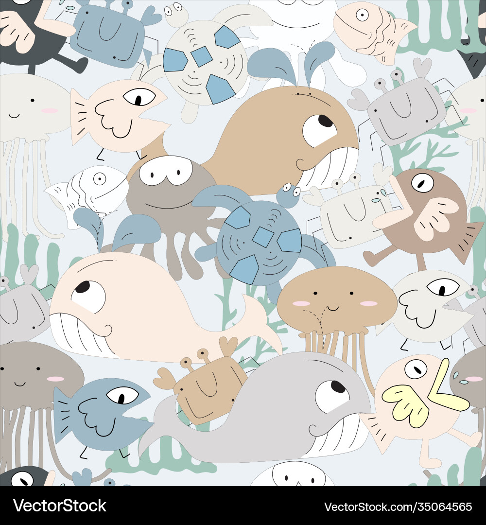 Cute ocean animal cartoon seamless pattern Vector Image
