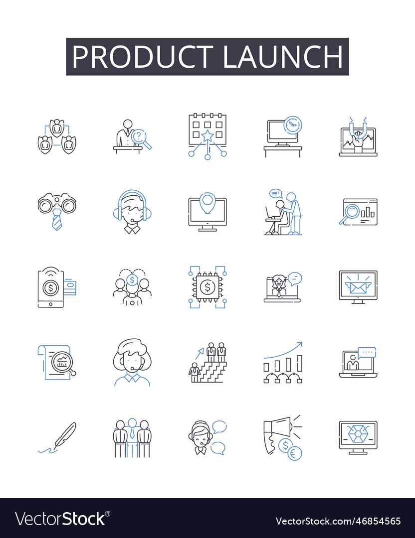 Product launch line icons collection campaign Vector Image Product launch line icons collection campaign Vector Image