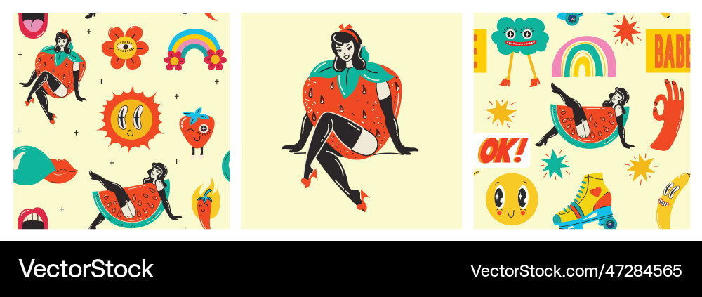 Retro pin up girls seamless pattern background Vector Image