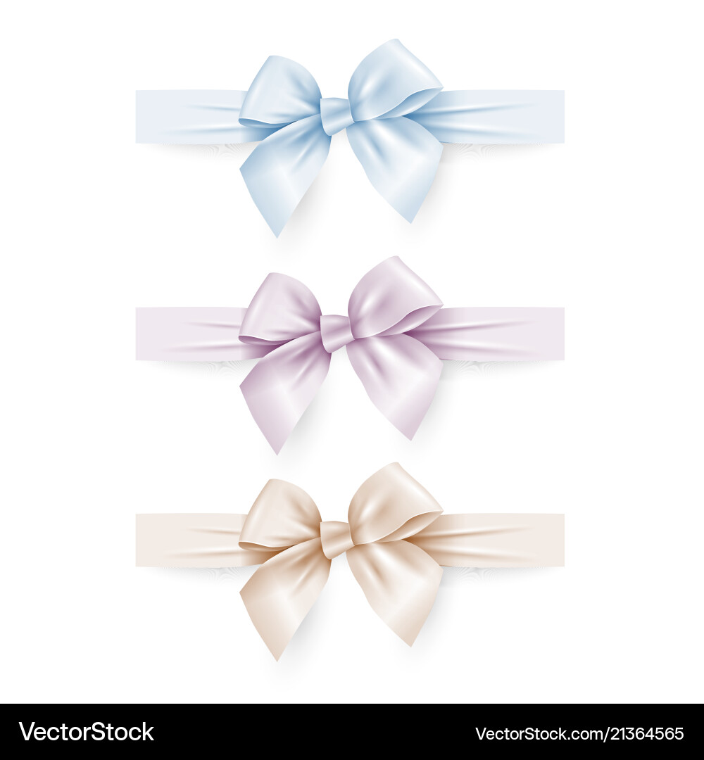 Set pastel colors silk bows with ribbons Vector Image