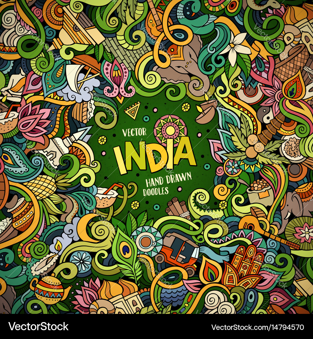 Cartoon hand-drawn doodles india Royalty Free Vector Image