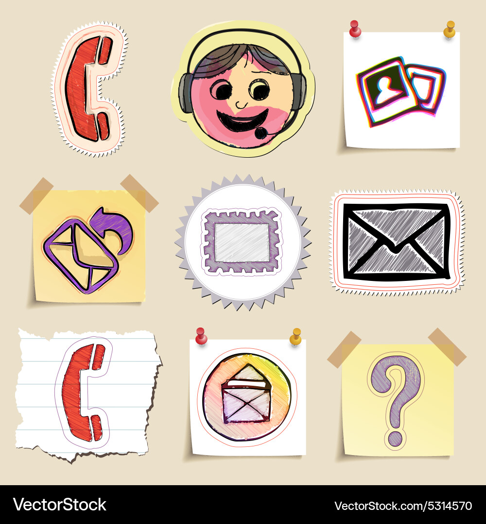Communication icons set hand drawn and isolated Vector Image