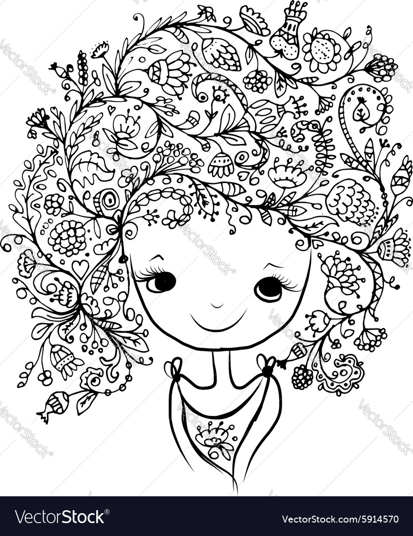 Female Face With Floral Hairstyle For Your Design Vector Image