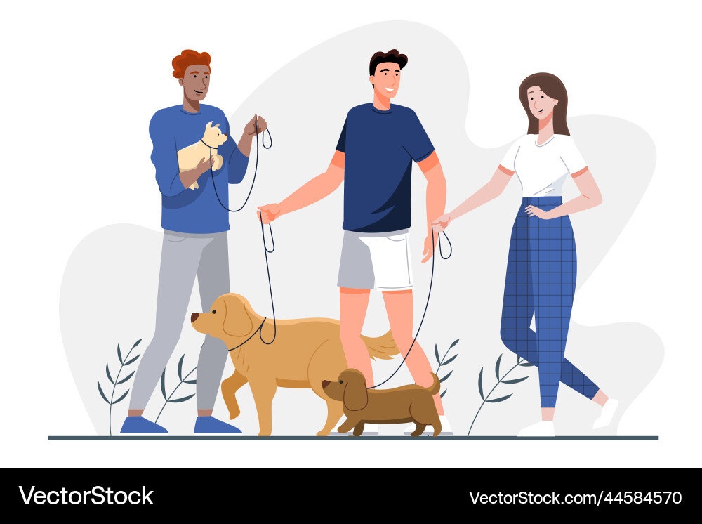 Flat design people group with pets Royalty Free Vector Image