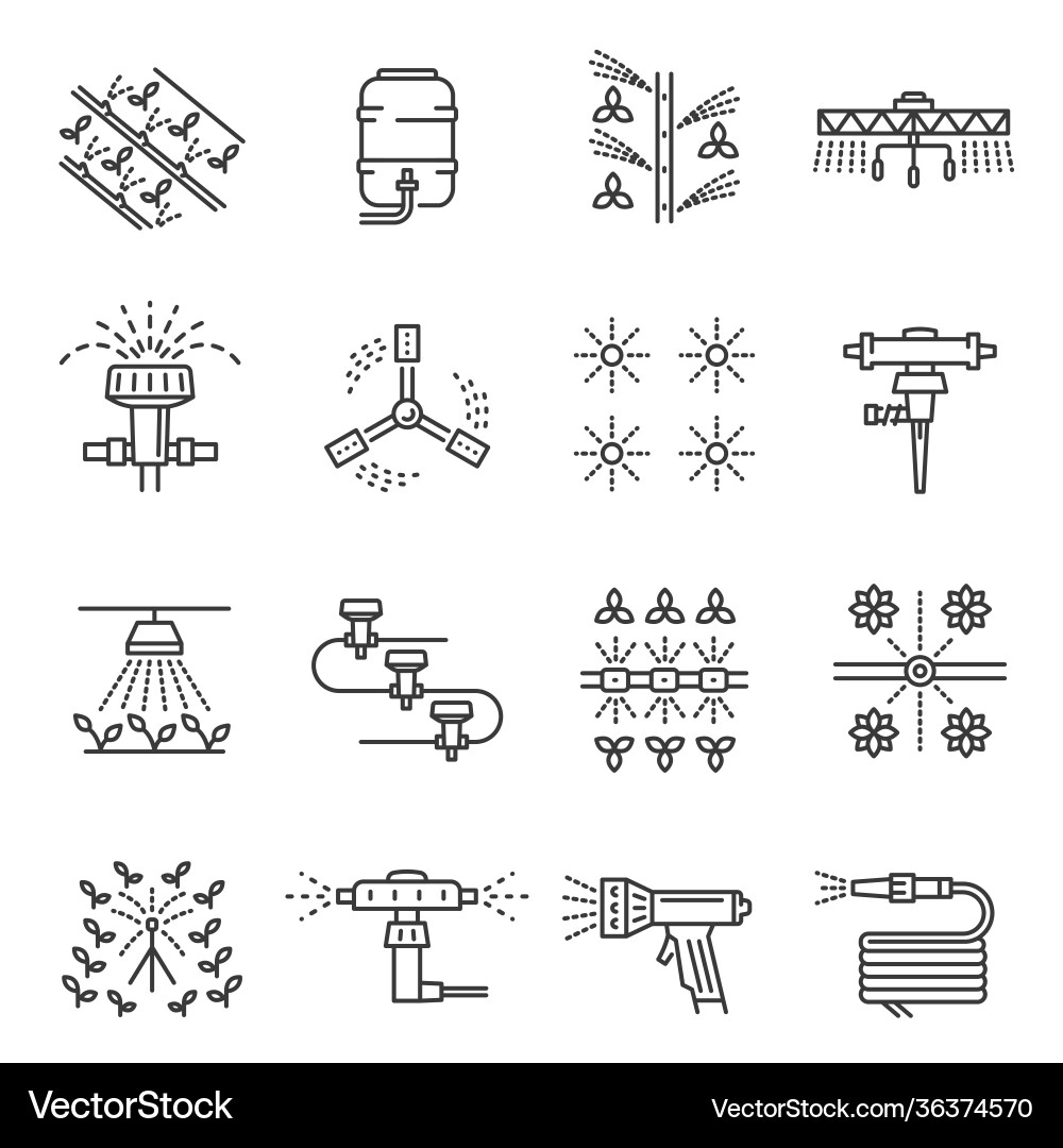 Irrigation farm equipment thin line icons set Vector Image