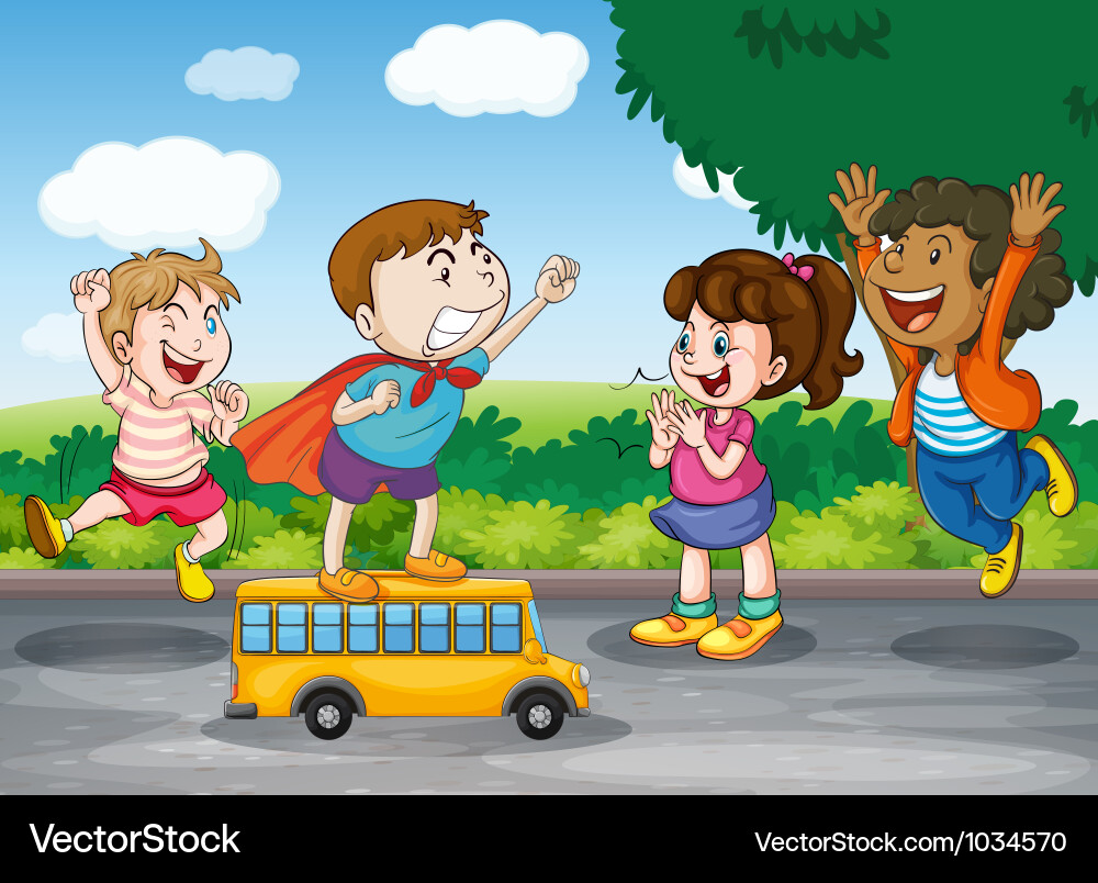 Kids and toy bus Royalty Free Vector Image - VectorStock