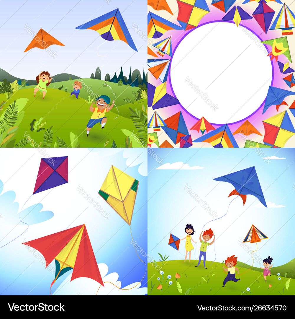 Kite banner set cartoon style Royalty Free Vector Image