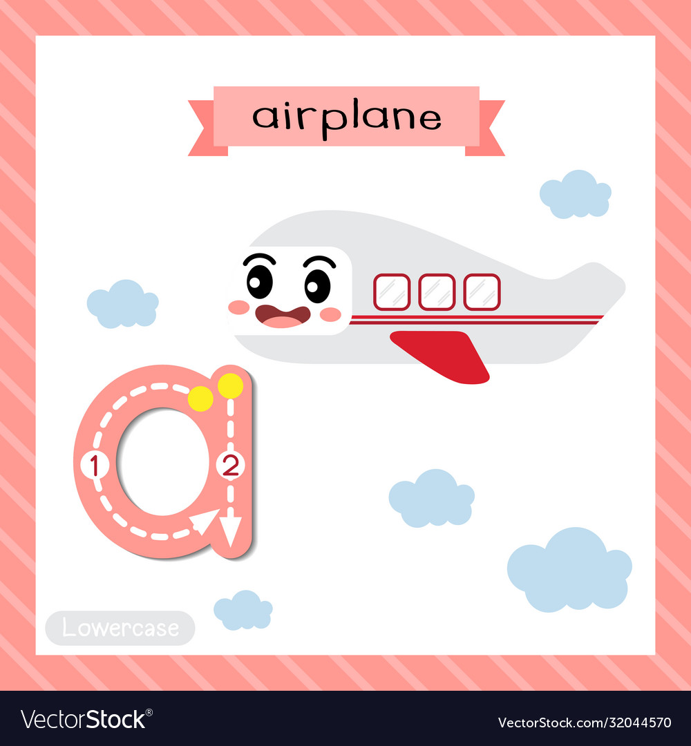 Letter a lowercase tracing airplane Royalty Free Vector