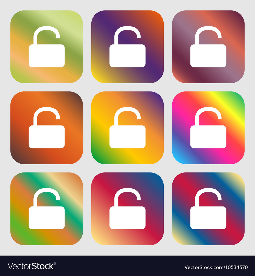 Open padlock icon nine buttons with bright Vector Image