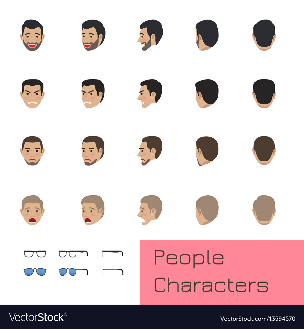 People characters set with emotions and poses Vector Image