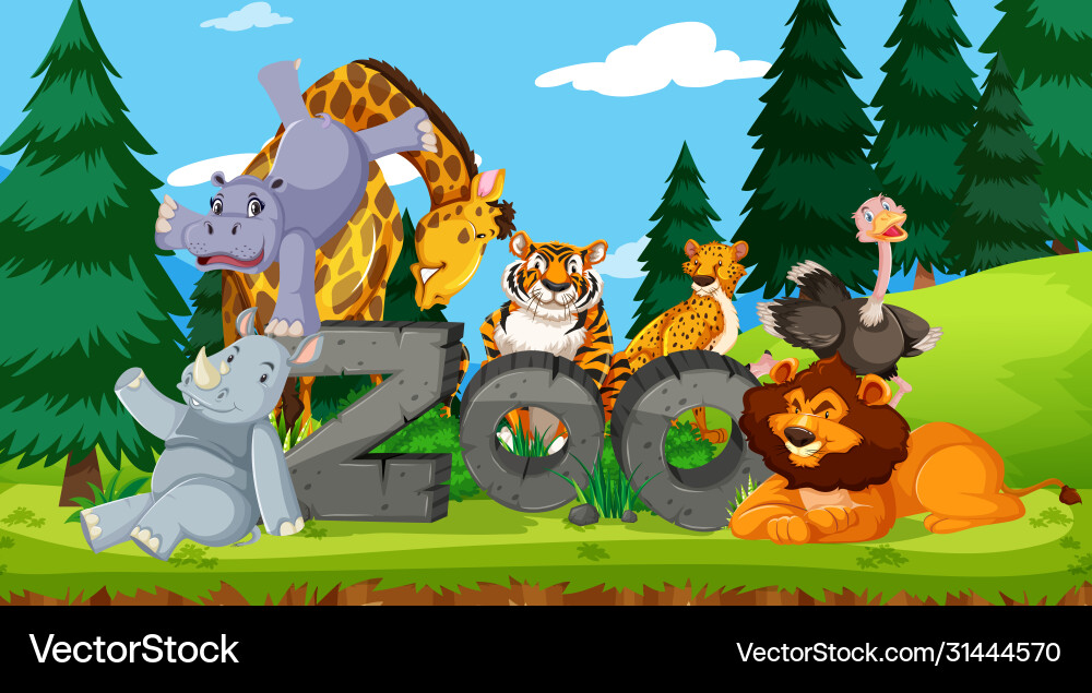 Wild animals with zoo sign Royalty Free Vector Image