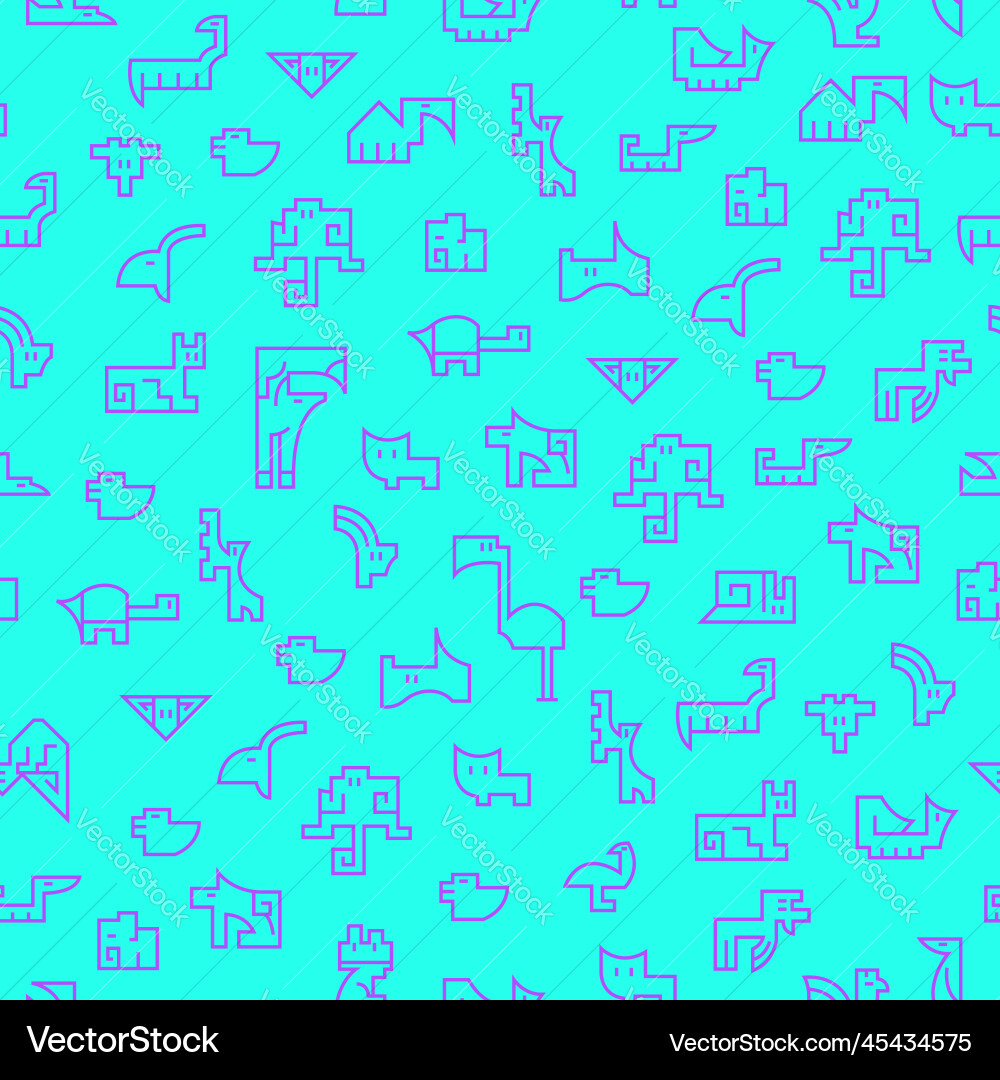 Animal pattern in line art style on a turquoise Vector Image