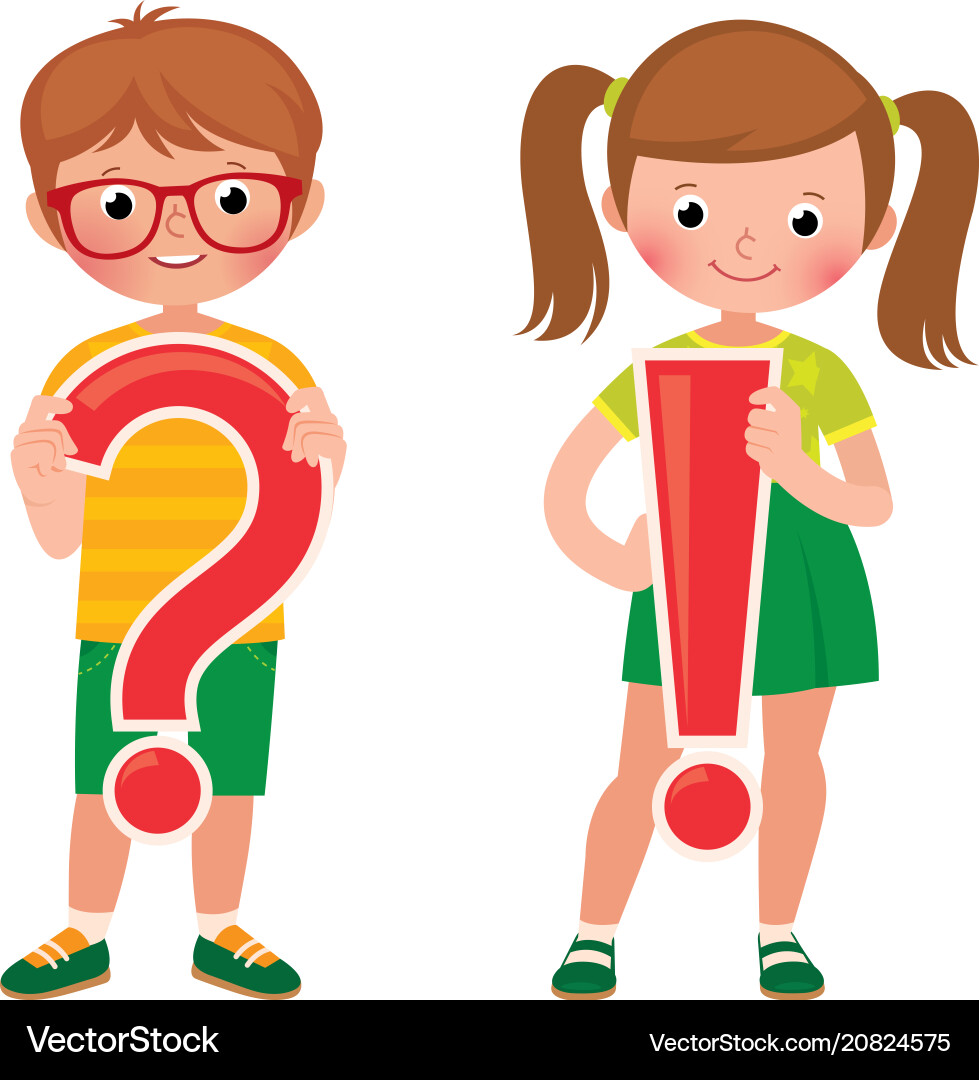 Children students are holding a question and Vector Image