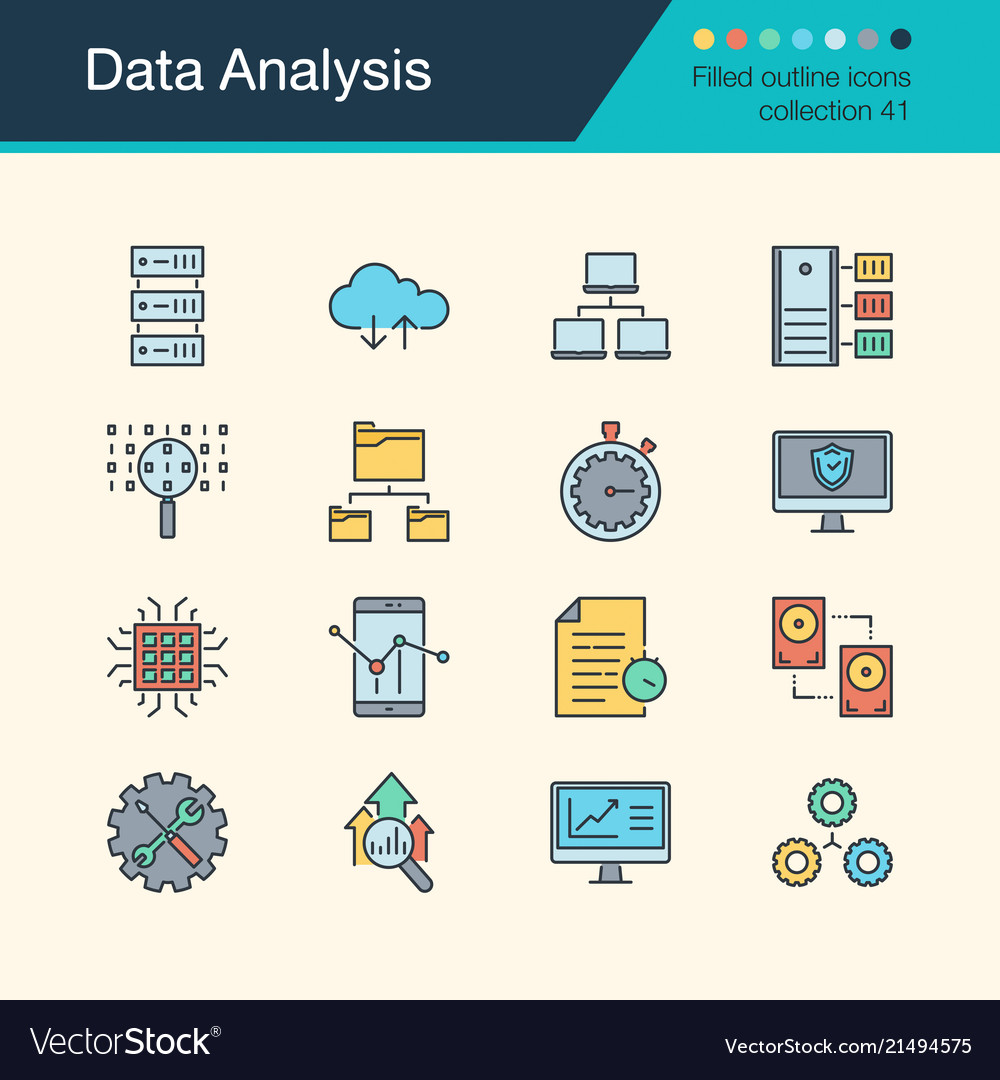 Data analysis icons filled outline design Vector Image