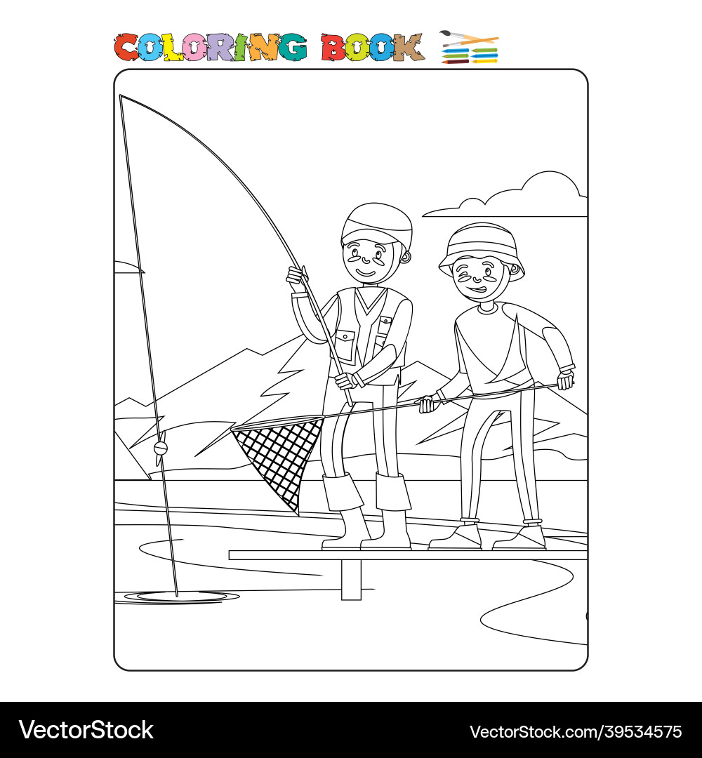 Fisherman coloring page for children Royalty Free Vector