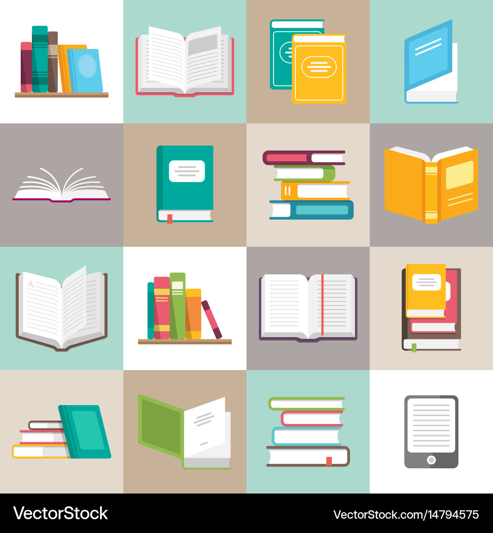 Icons books set in a flat style Royalty Free Vector Image