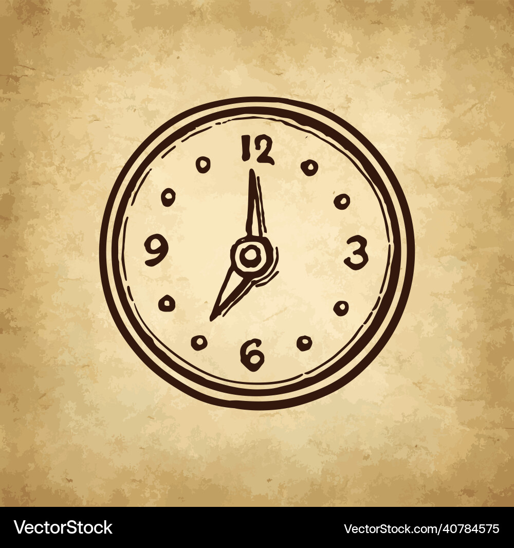 Ink sketch of clock dial face Royalty Free Vector Image