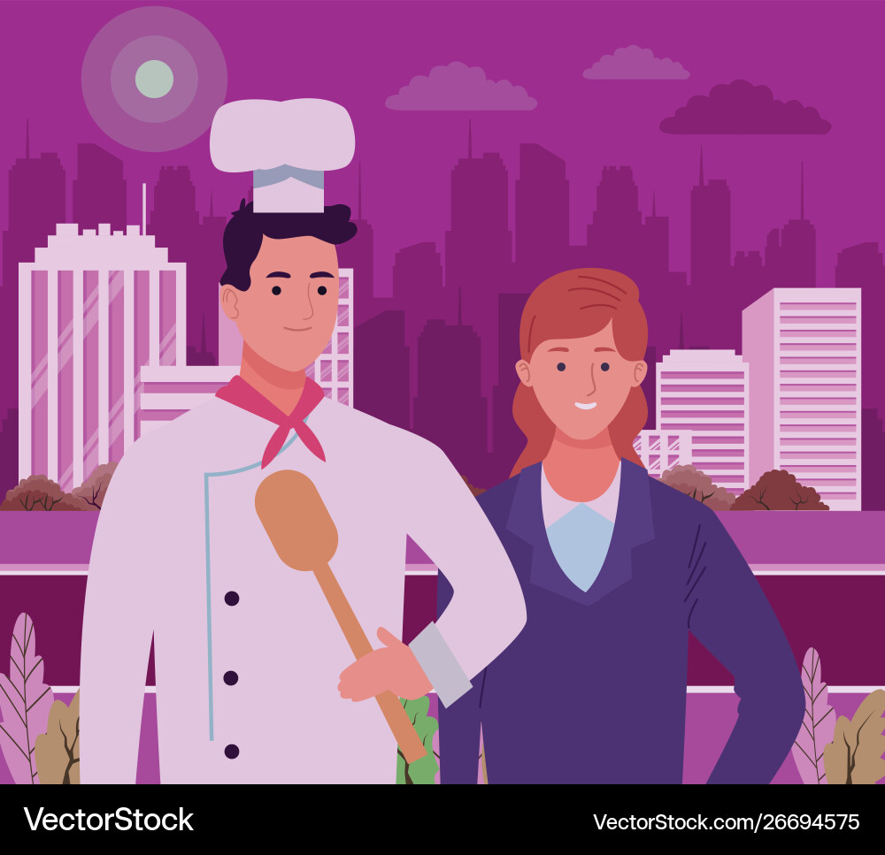 Professionals workers couple smiling cartoons Vector Image
