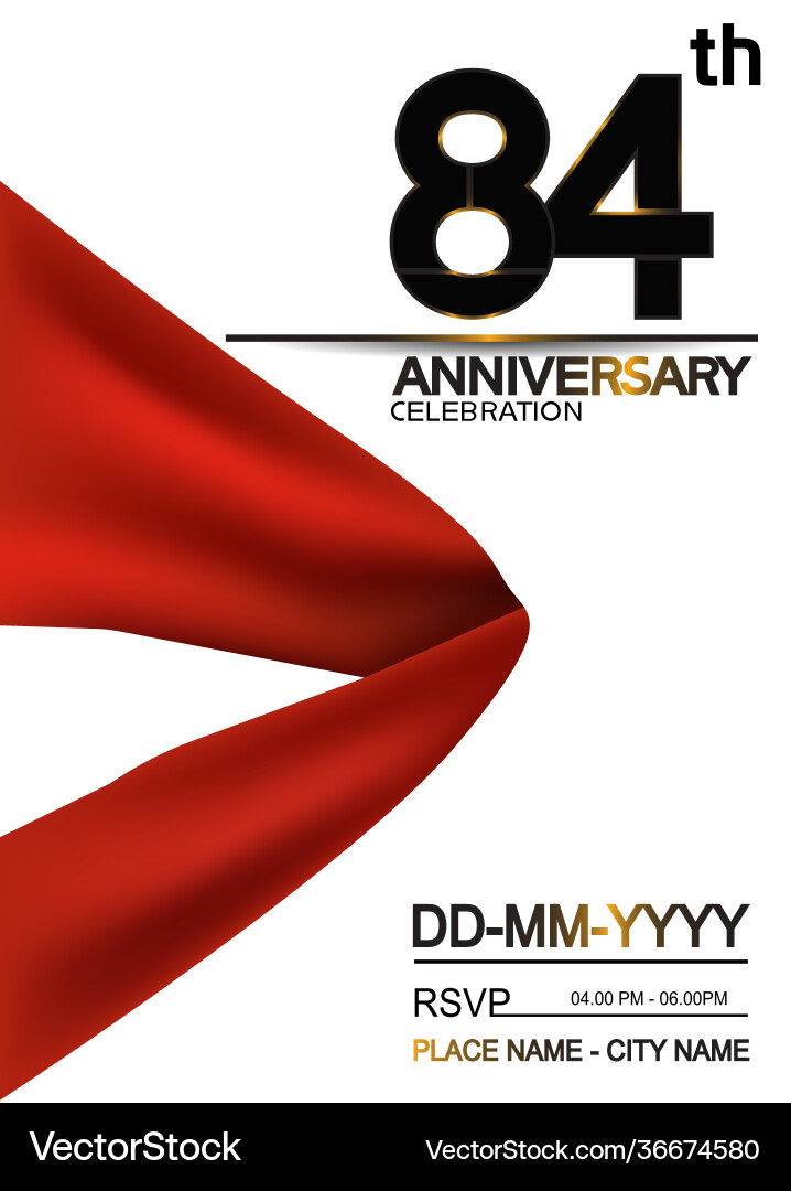 84 anniversary design with big red ribbon Vector Image