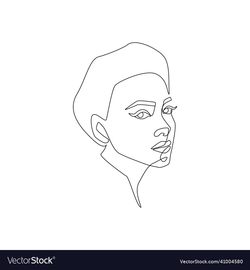 Abstract Woman Face One Line Drawing Minimalistic Vector Image