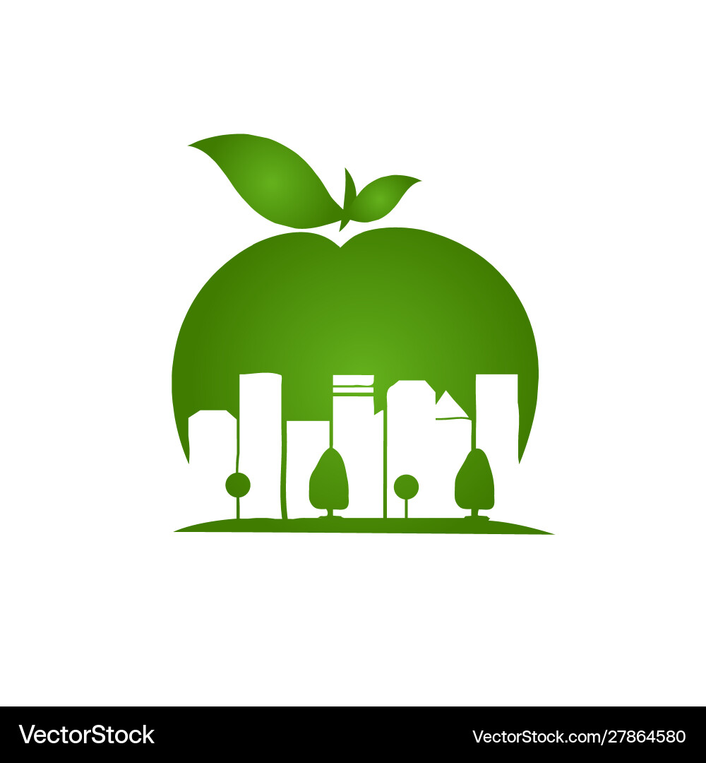 Apple city negative space style Royalty Free Vector Image