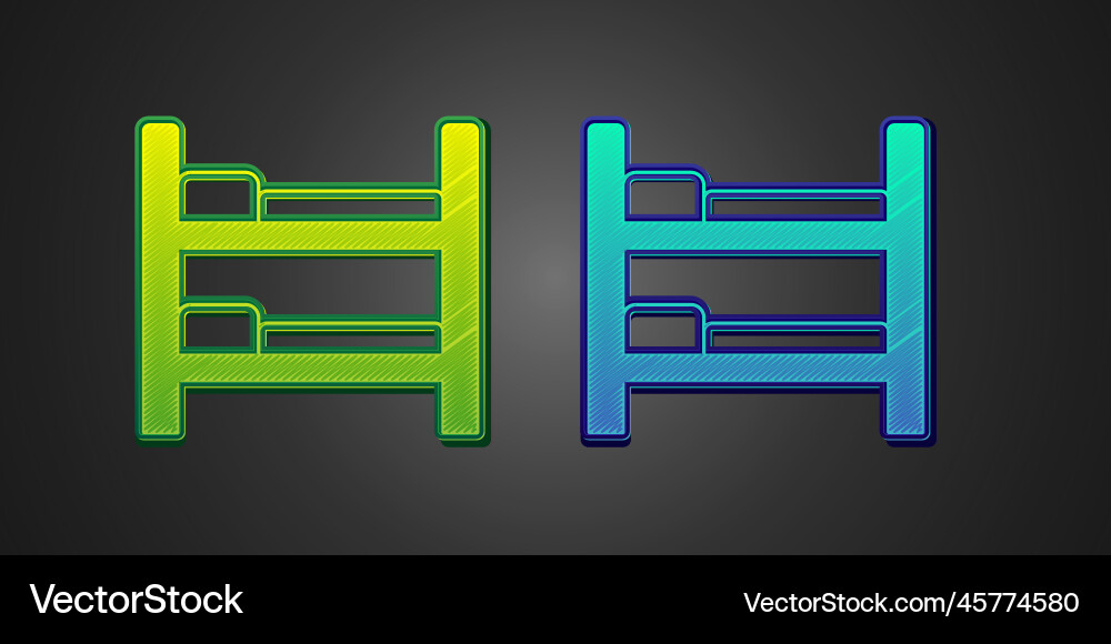 Green and blue bunk bed icon isolated on black Vector Image