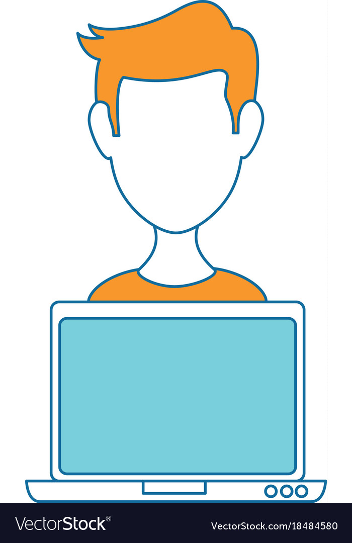 Laptop computer with user Royalty Free Vector Image